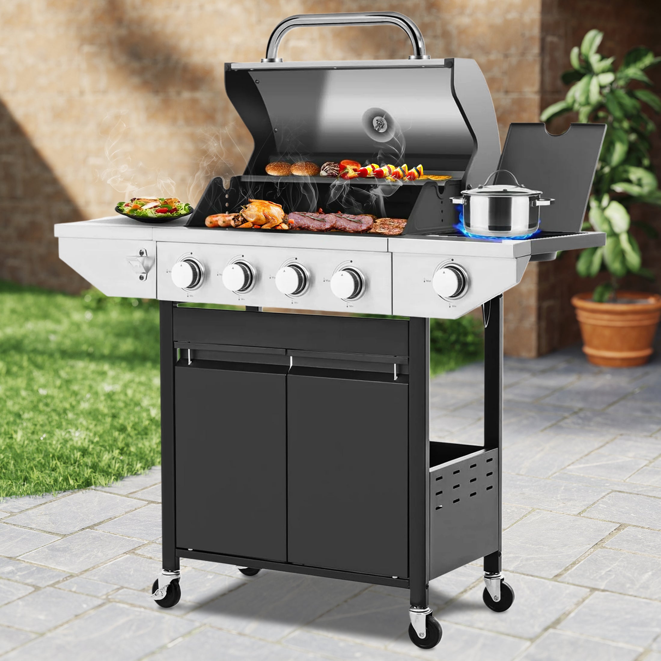 SEGMART 4 Burner Propane Gas Grill with Side Burner, 46,500 BTU Outdoo
